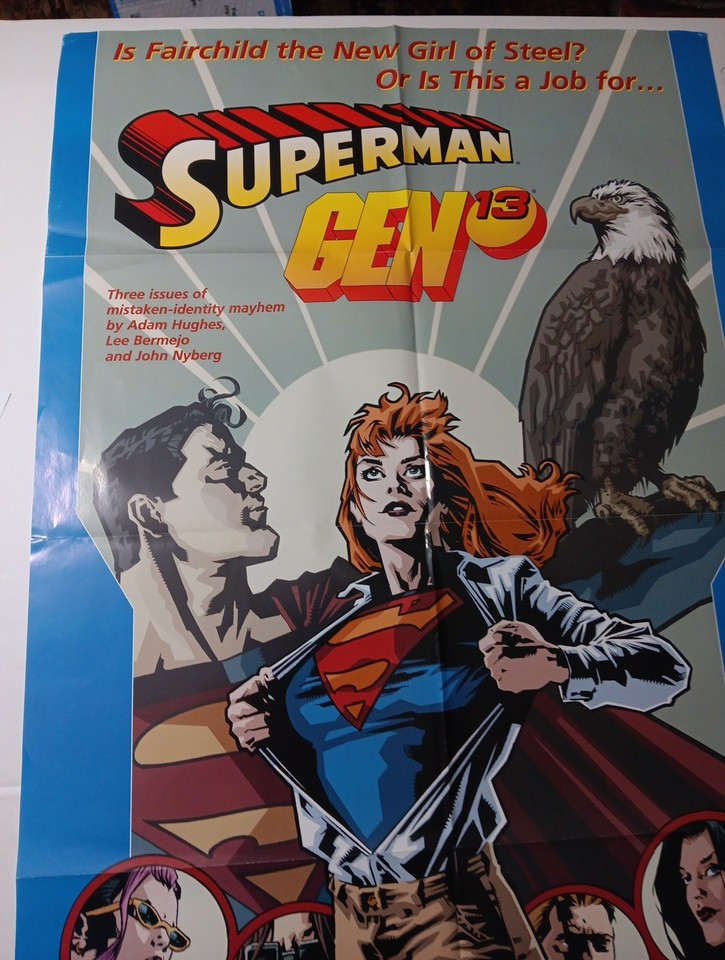 Gen 13 Superman vintage POSTER Hughes Adam 2000 UNUSed dc comics Promo ...