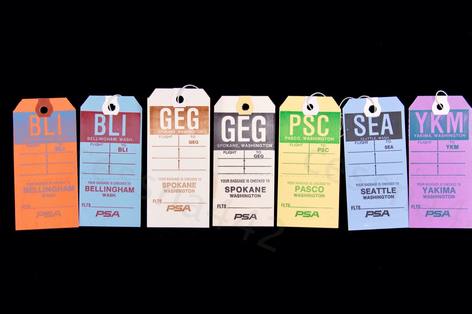 PSA Original Vintage Bag Tags Lot of 7 WASHINGTON Pacific Southwest ...