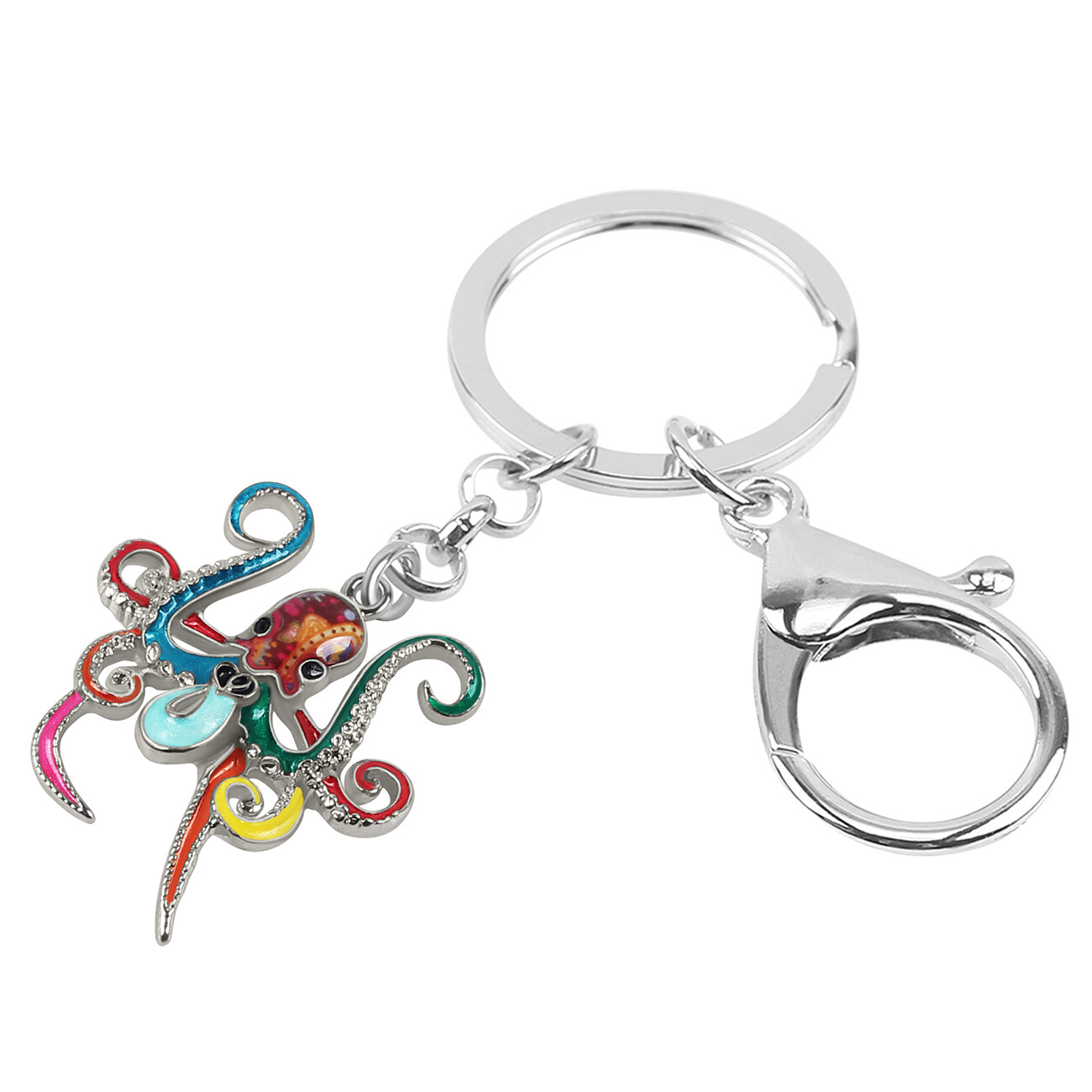 Enamel Alloy Octopus Squid Keychains Ocean Animals Key Ring Jewelry ...