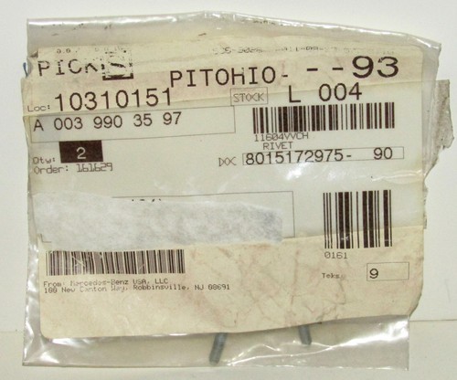 NEW GENUINE MERCEDES BENZ UPPER RAIL RIVET LOT OF 2 OEM PART NO. A ...
