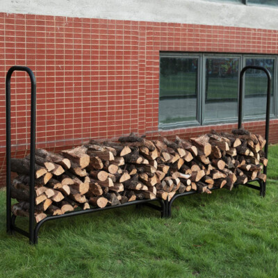 XL 8FT Rustproof Outdoor Log Rack Firewood Holder Patio Steel Tube Wood ...