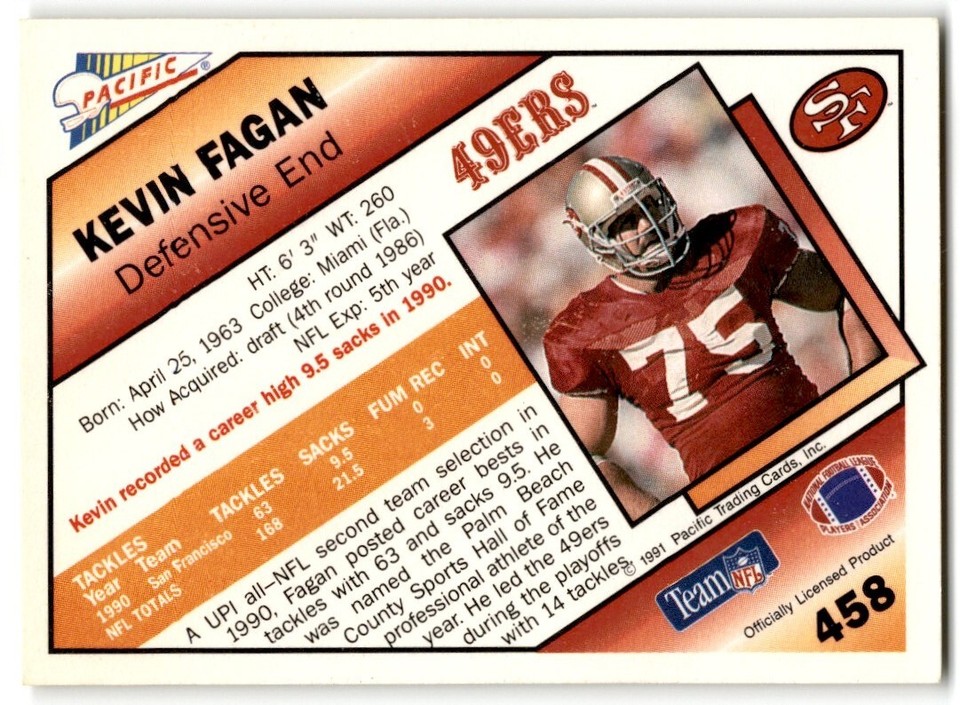 1991 Pacific Kevin Fagan San Francisco 49ers #458 | eBay