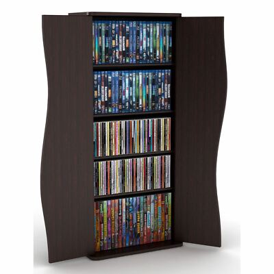 Espresso Brown Wooden 5 Tier Media Rack Storage Cabinet CD DVD Blu-Ray ...