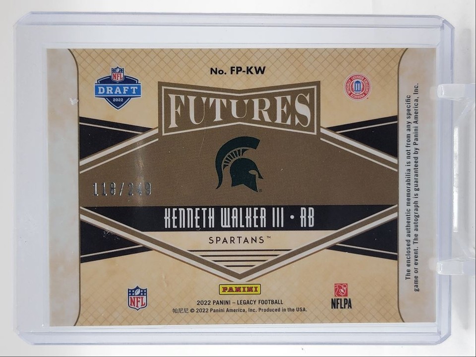 KENNETH WALKER III 2022 LEGACY FUTURES RPA ROOKIE PATCH RC AUTO /249 ...