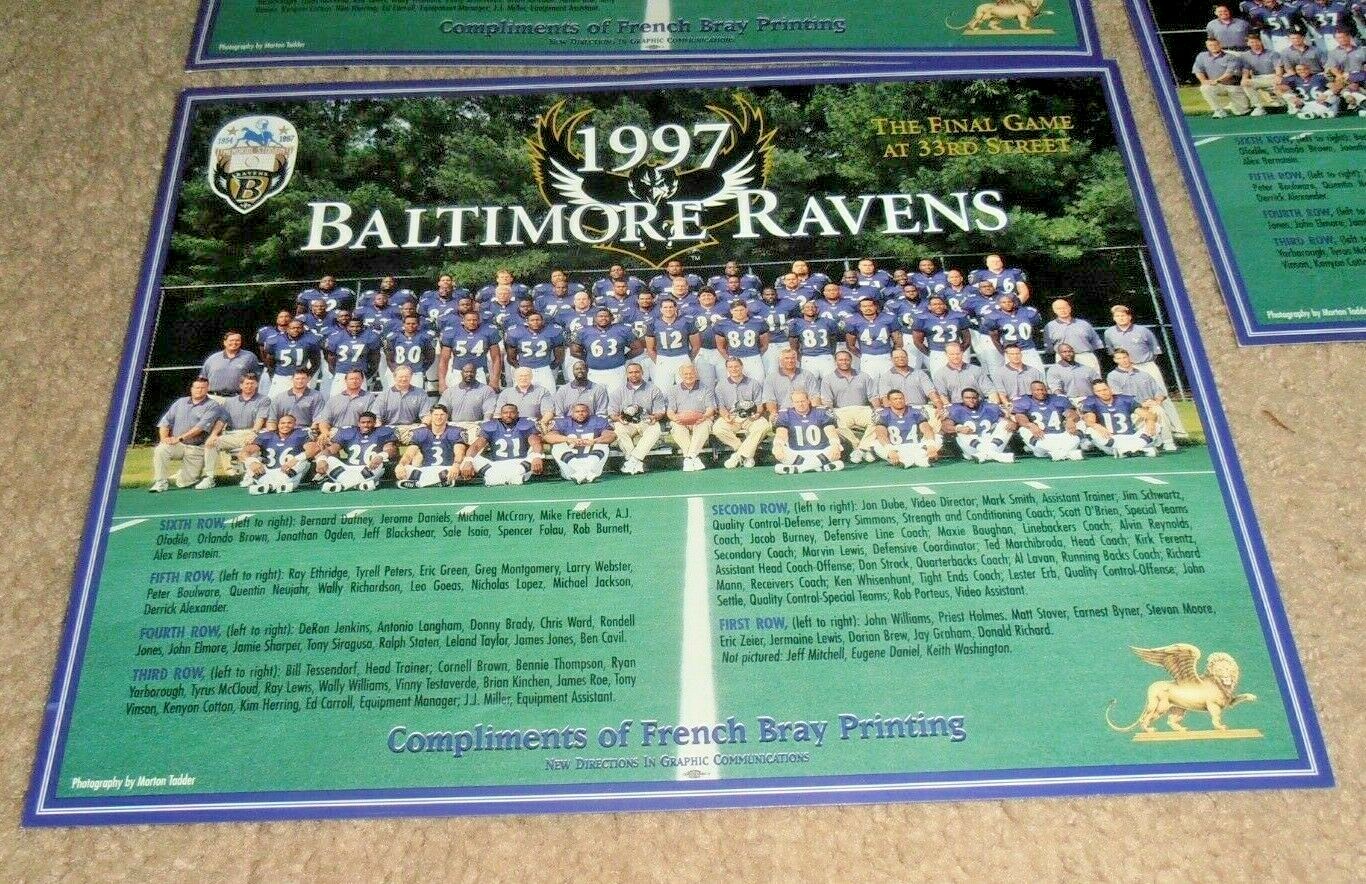 VINTAGE 3- 1997 BALTIMORE RAVENS TEAM PHOTO 8 1/2" X 11" LOT | eBay