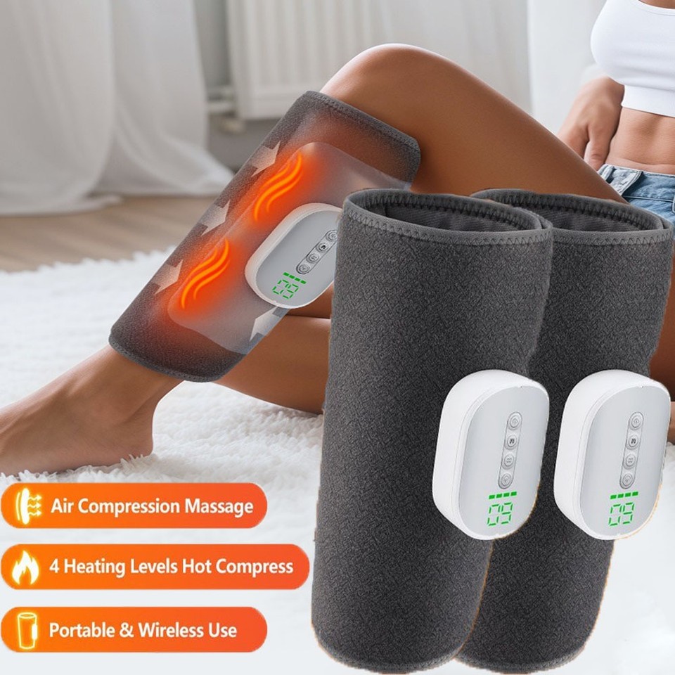 2x Wireless Air Pressure Calf Massager Electric Leg Heating Massager 4 ...