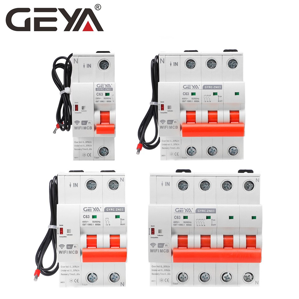 GEYA WIFI Circuit Breaker Time Relay Switch 1-4P 20-100A Voice Remote ...