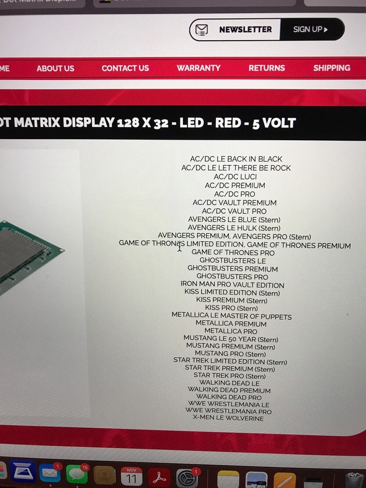 Pinball 128 x 32 Dot Matrix Display ~ 5v RED/ORANGE LED DMD ,Wms/DE ...