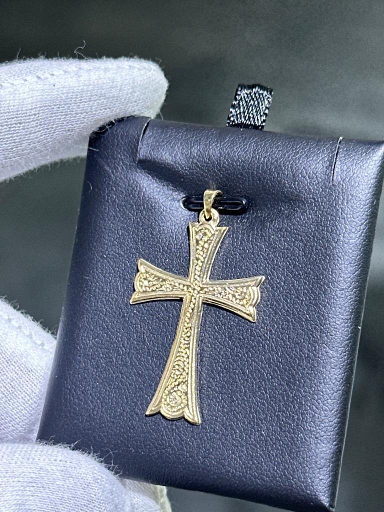 14k Solid Yellow Gold Unique Hand Engraved Cross Pendant Charm 3.3 ...