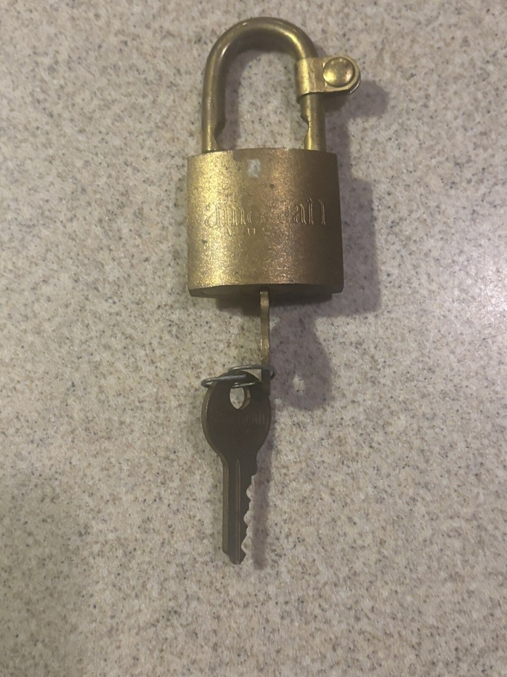 American Lock Co Junkunc Bros US Brass Padlock W Original Keys U.S ...