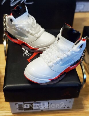 AJ5 Fire Red 3D Mini Sneaker Keychain Shoe Pair with Box & Display Case ...