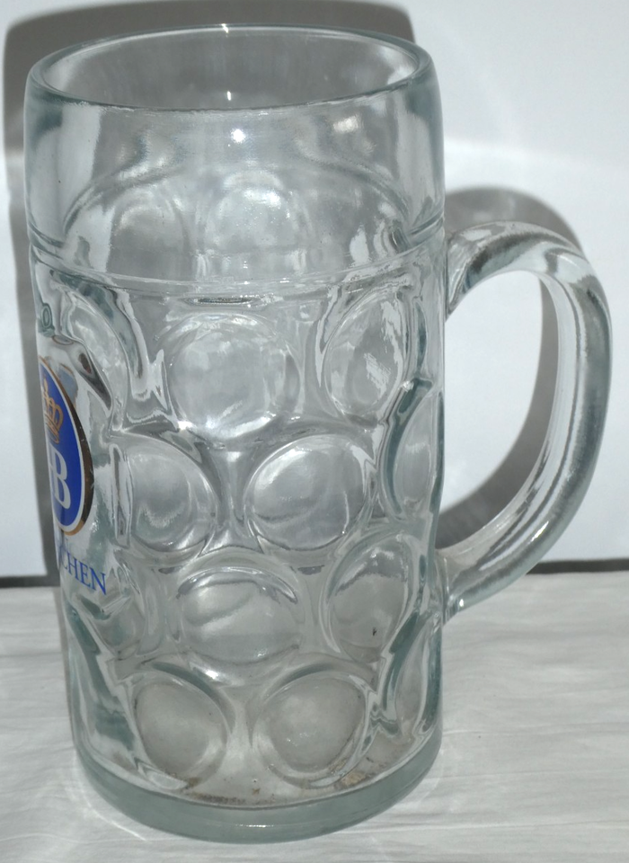 1 HB Hofbrau Munchen Sturdy Glass Beer Mug 1Ltr or 2 Pints 20.25cm High ...