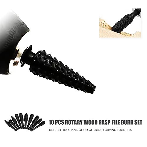 Rotary Burr Wood Rasp Files Set 10pcs 1/4" Hex Shank for Wood Carving ...