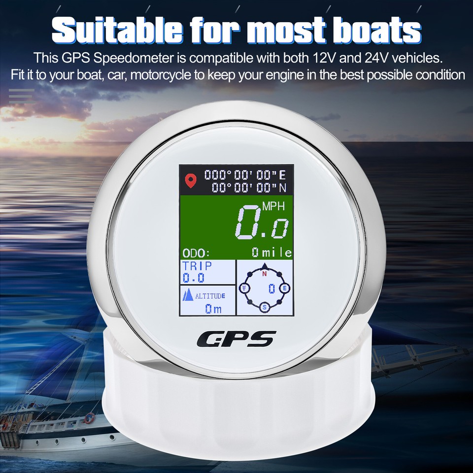 85mm Waterproof GPS Speedometer Odometer Gauge 999MPH for Marine Boat ...