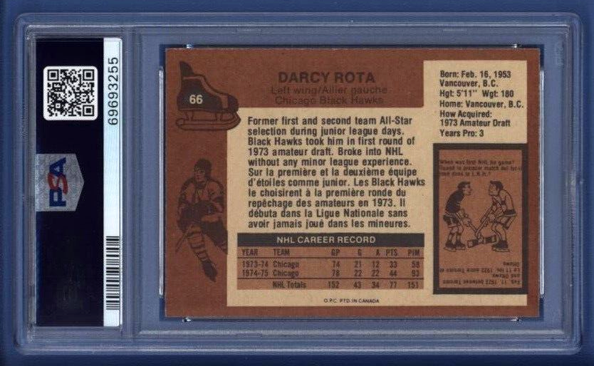 1975-76 OPC O-Pee-Chee #66 DARCY ROTA PSA 8 NM-MT Chicago Blackhawks ...