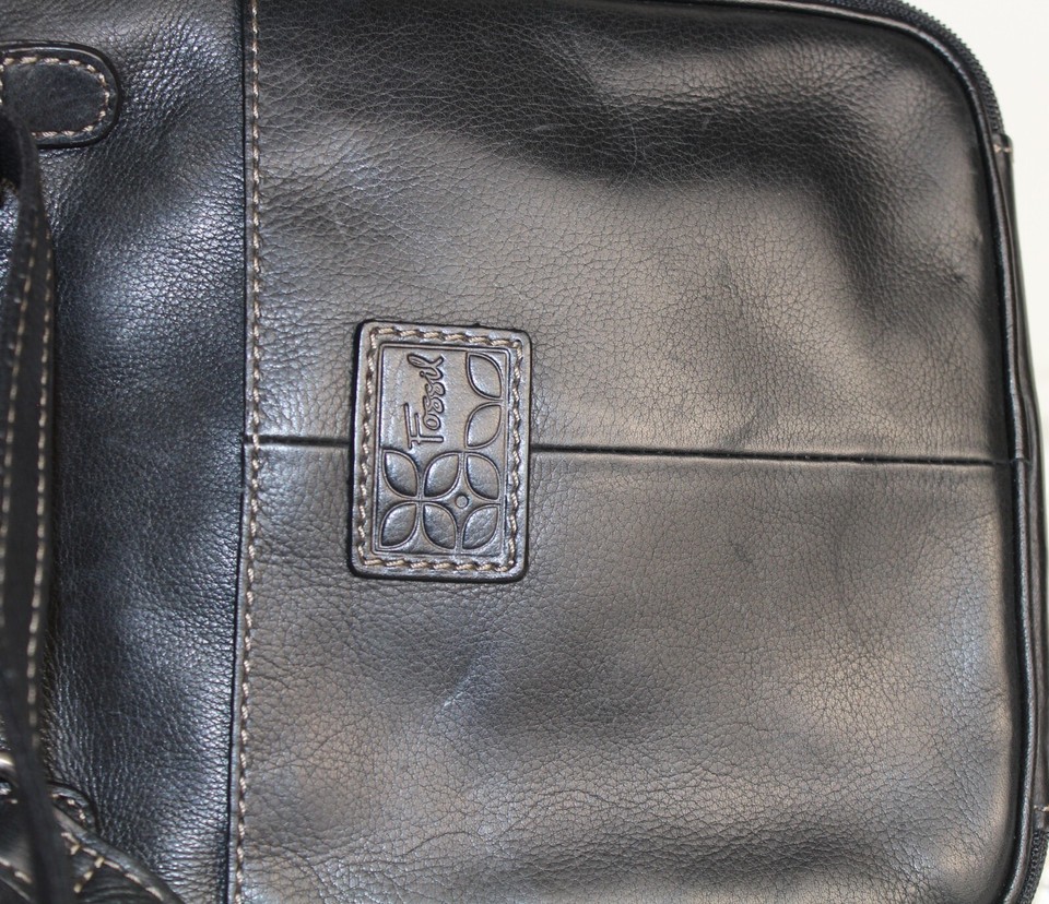 Fossil Black Leather Cargo Flap Shoulder Bag Crossbody Organizer Purse ...
