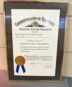 Kentucky Colonel Certertificate framed estate find unusual old gift ...
