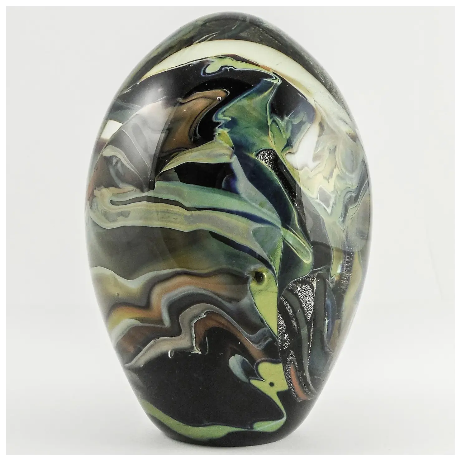 Mark Russell "Ribbons of Color" Artglass Paperweight Sculpture, c. 1980 ...