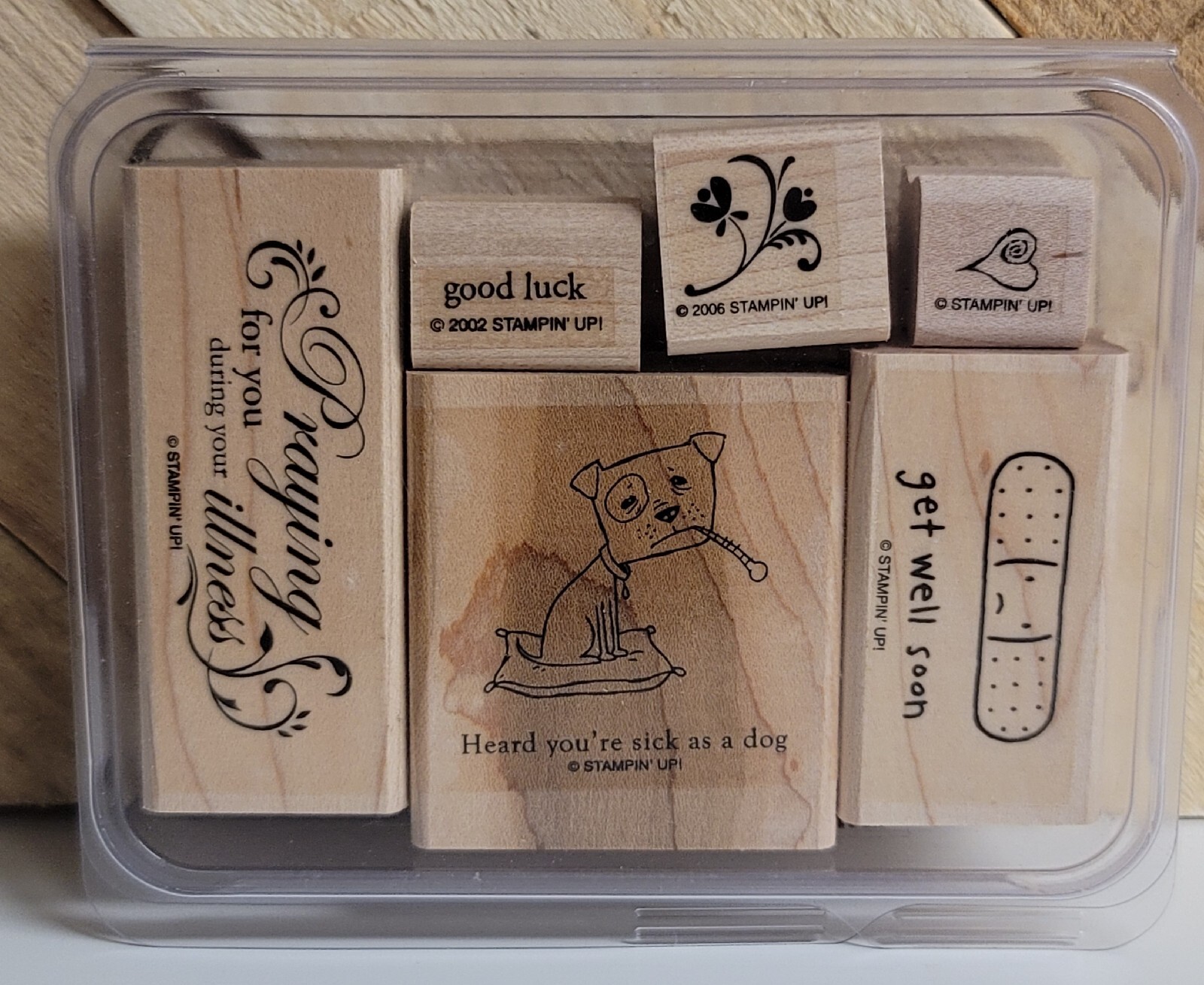 Stampin' Up WELLNESS WISHES DOG BANDAGE GET WELL 6 PC Wood Block Rubber ...