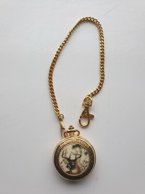 Franklin Mint Stag Buck Pocket Watch. 24K Gold Plated GWO With Chain ...