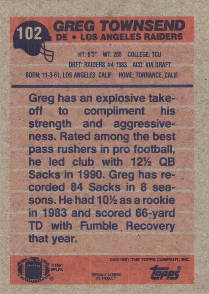 1991 Topps NFL Greg Townsend #102 | eBay