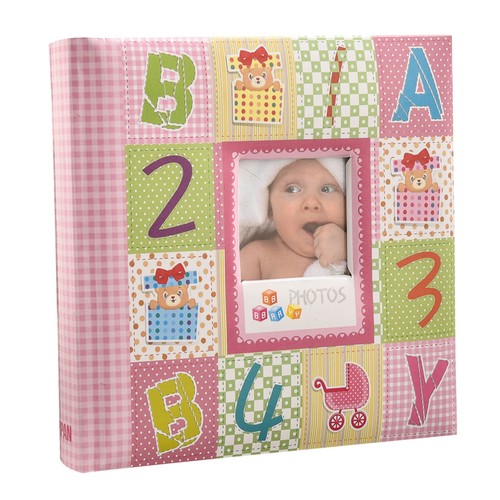 Pink Baby Alphabet/Number Photo Album Holds 200 Photos 4'' x 6"-Ideal ...