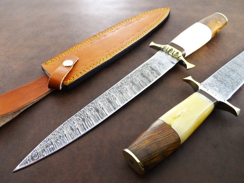 CUSTOM HAND FORGED DAMASCUS BLADE HUNTING BOWIE DOUBLE EDGE DAGGER ...