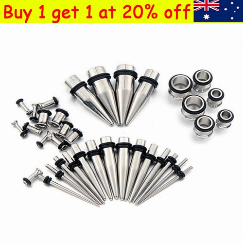 36PCS Surgical Ear Tapers Stretchers Kits Plugs 14G-00G Kit Stainless ...