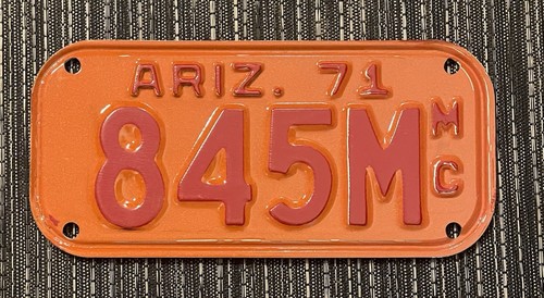RARE Vintage 1971 Arizona Motorcycle MC Orange & Red License Plate 845M ...