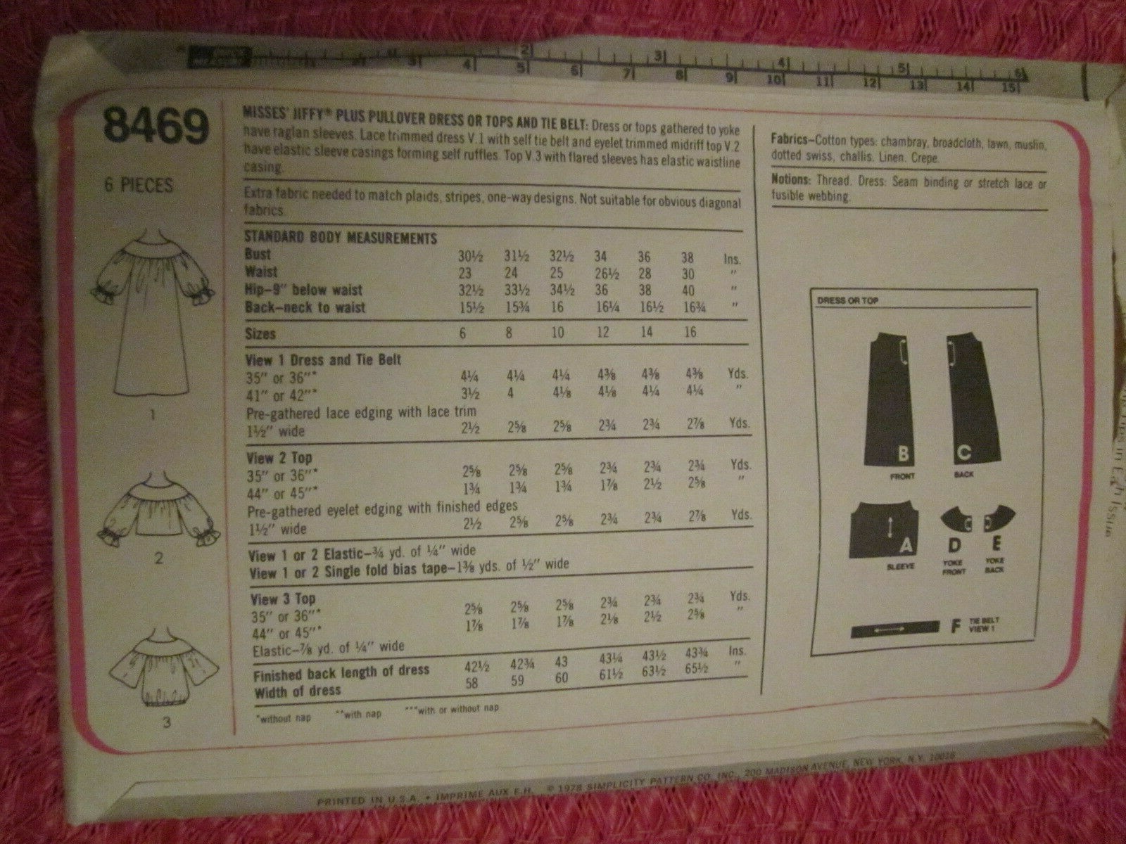 1970's VINTAGE Simplicity 8469 JIFFY Sew Pattern MISSES' DRESS TOP Sz ...