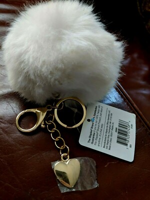 New Large White Puff Ball Puffy Key Chain Keychain w/ Dangly Heart ...