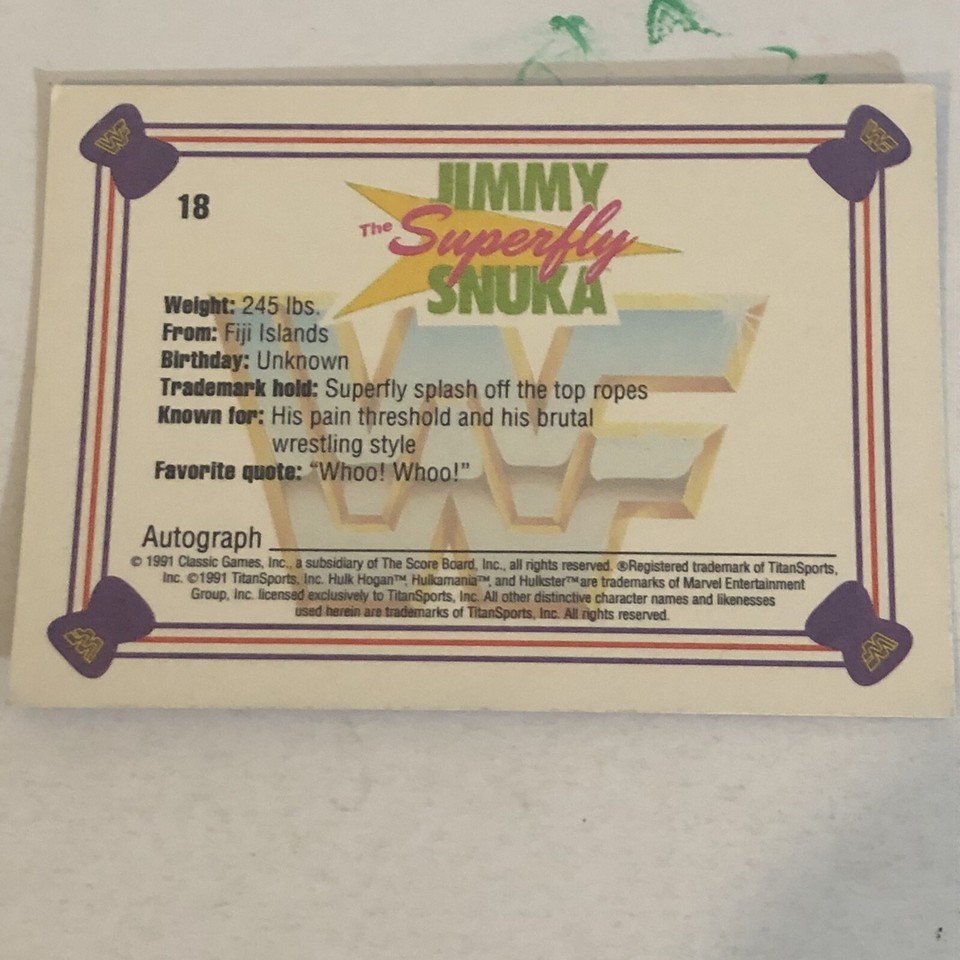 Superfly Jimmy Snuka WWF Trading Card World Wrestling Federation 1991 ...