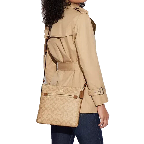 Coach Rowan Khaki/Saddl Signature Coated Canvas/Leather File Bag ...