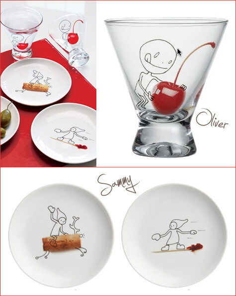 CB2 Crate & Barrel OLIVER Martini Glass Cup Stick Figure Cherry Retired ...