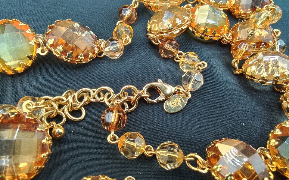 32" JOAN RIVERS DESIGNER SIGNED VINTAGE NECKLACE AMBER COLOR LUCITE ...