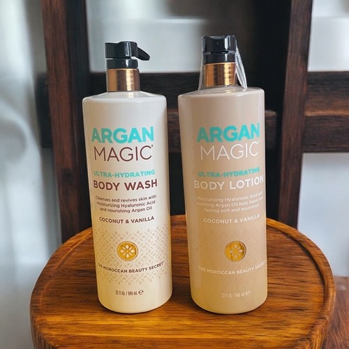 Argan Magic Ultra Hydrating Coconut & Vanilla Body Wash & Lotion Set 32 oz Each | eBay