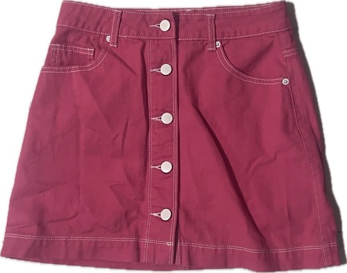 Forever 21 Women's Pink White Button Front A-Line Mini Skirt, Size ...