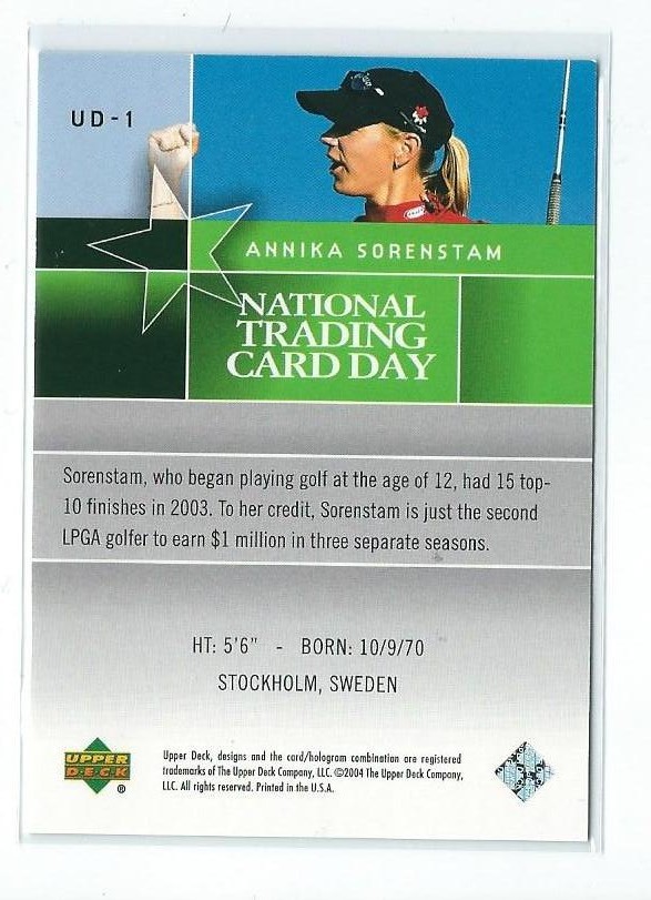 Annika Sorenstam 2004 National Trading Card Day #UD-1 | eBay