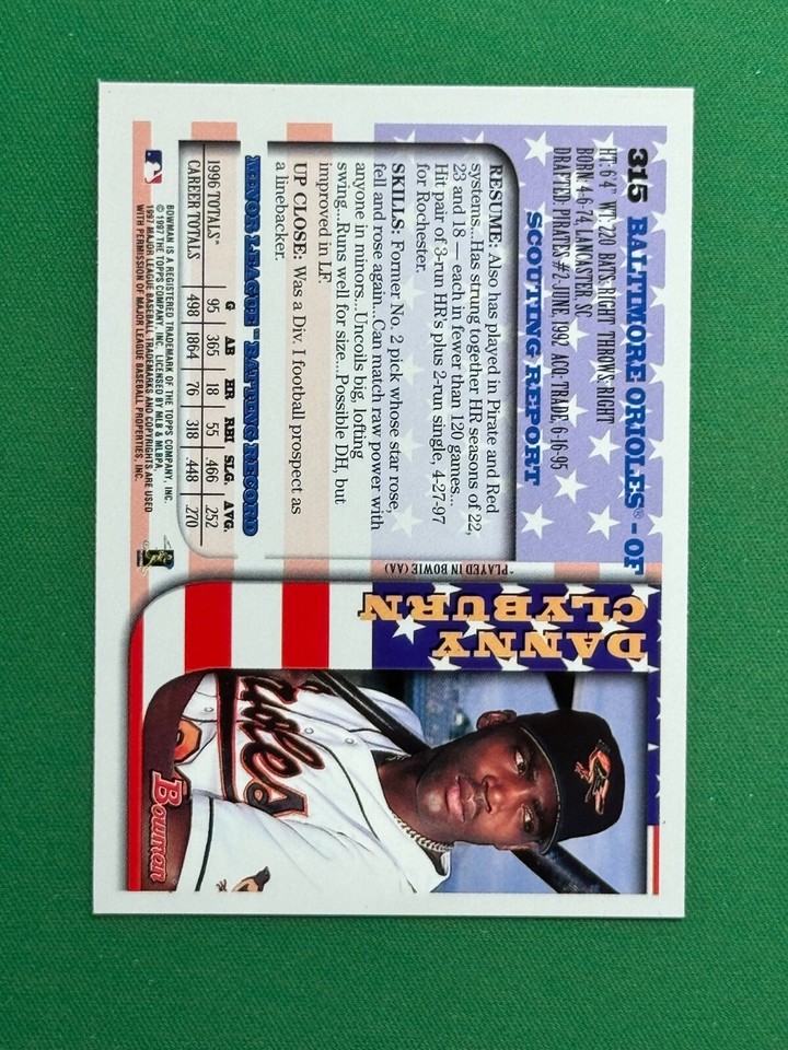 1997 Bowman Baseball #315 Danny Clyburn International Parallel | eBay