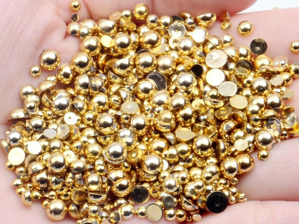 50/250pcs Mixed 3D Gold/Silver Metallic Round Solid Bead Stud Nail Art ...
