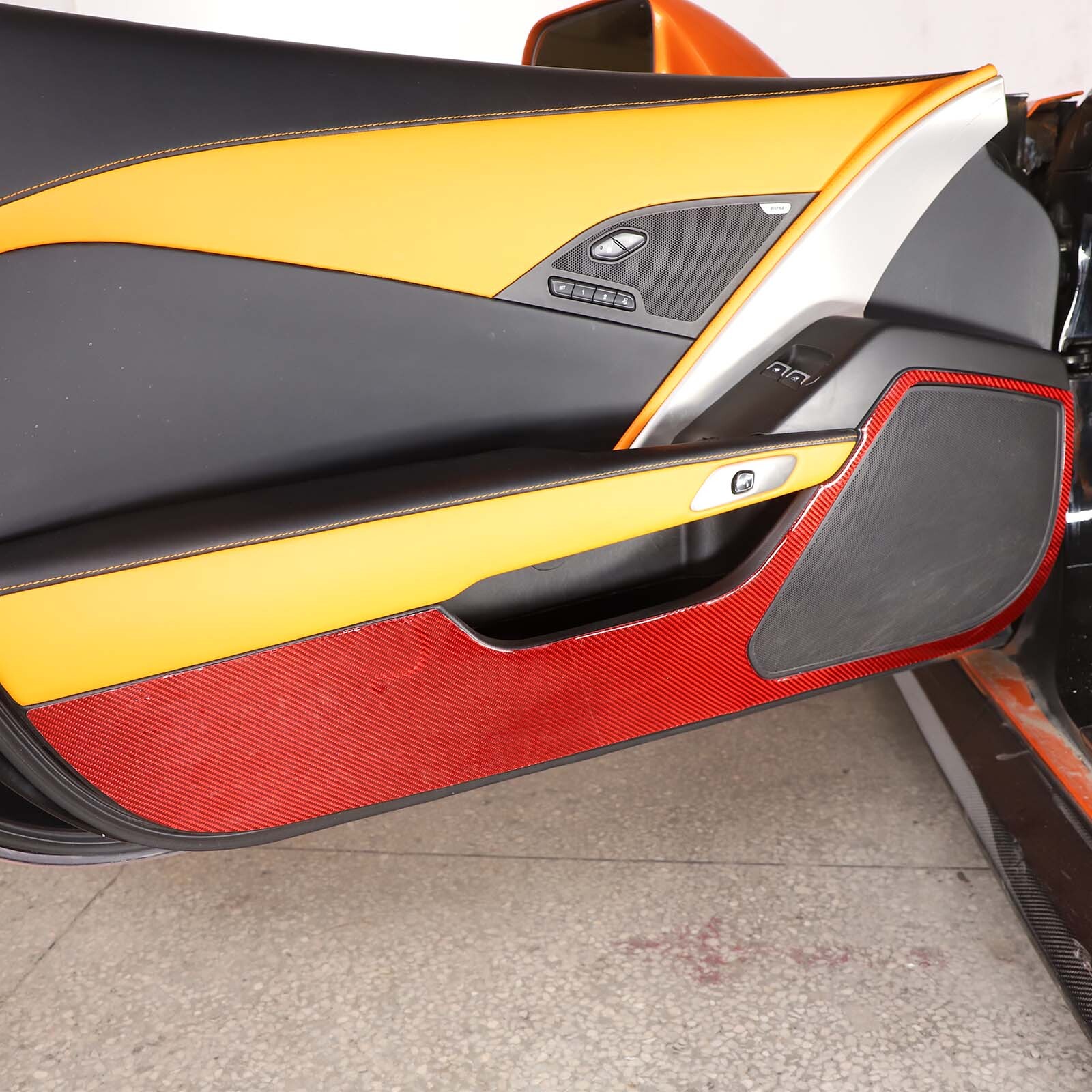 Red Carbon Car Door Panel Anti-kick Trim All-inclusive For Corvette C7 ...