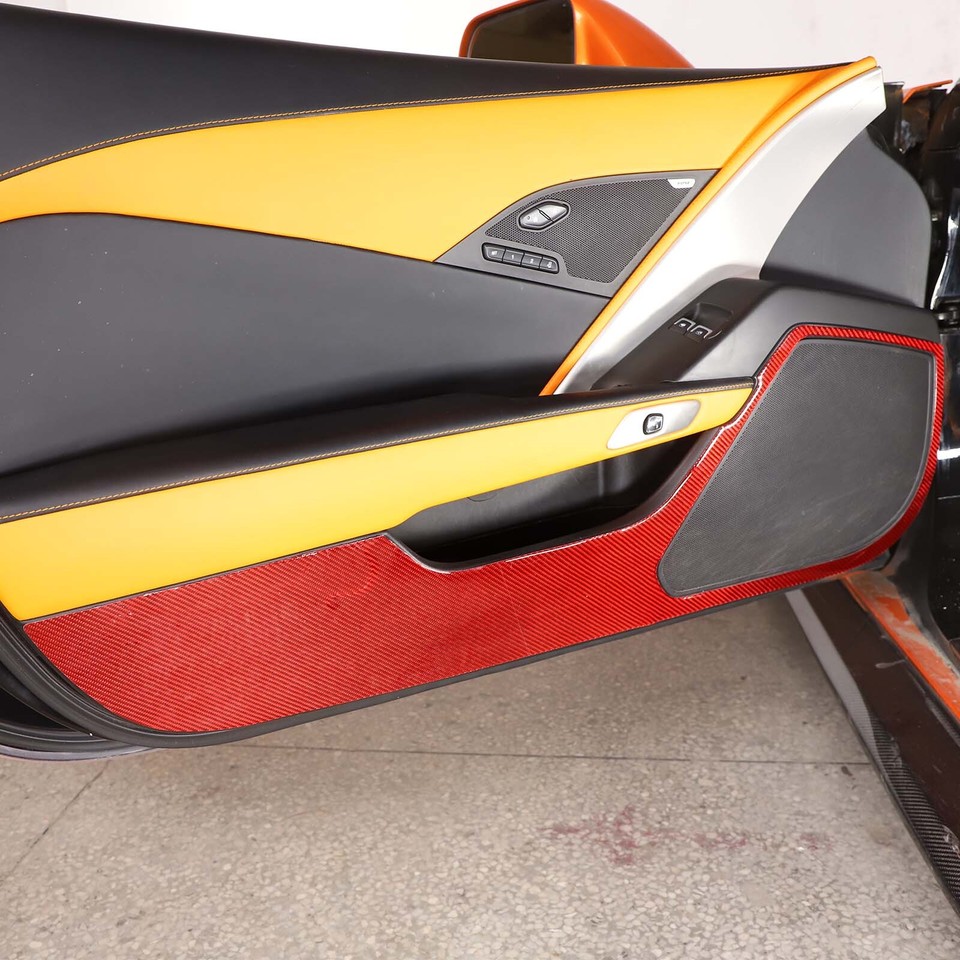Red Carbon Car Door Panel Anti-kick Trim All-inclusive For Corvette C7 ...