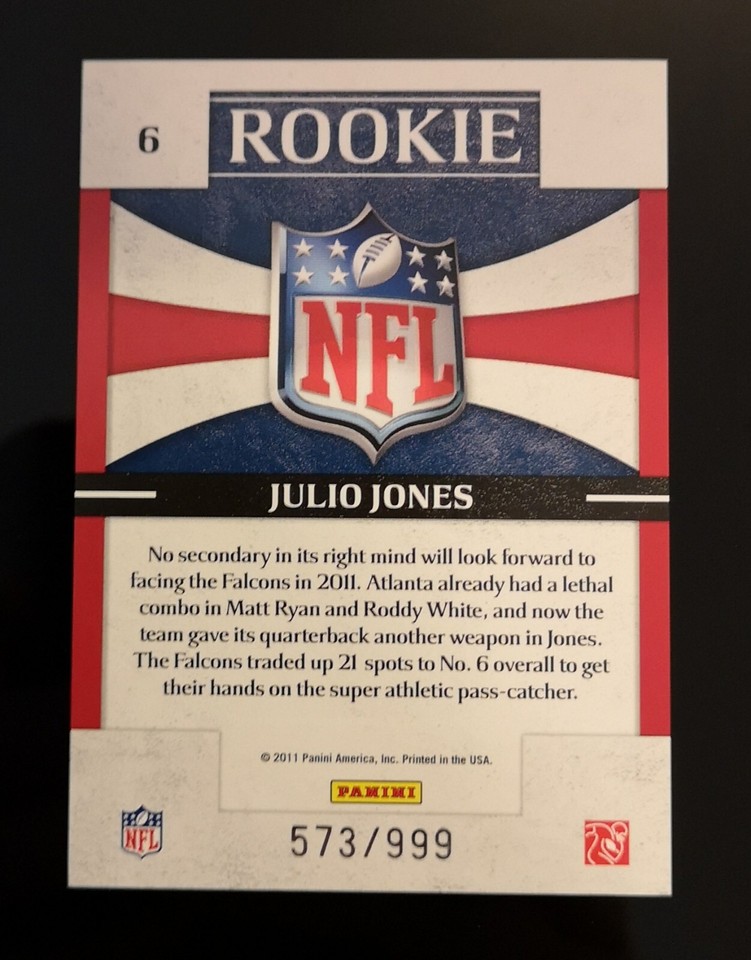 #'ed/999 💥 JULIO JONES RC Card 2011 Donruss Elite Rookies NFL Shield ...