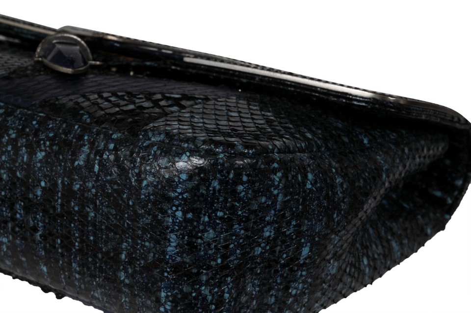 Judith Leiber Zahara Patchwork Python Snake Shoulder Bag Lapis Chain ...