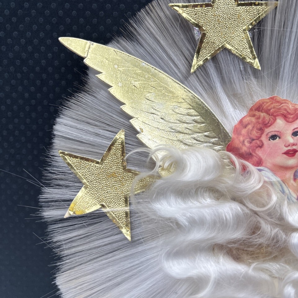 Vintage National Tinsel Spun Glass Angel Hair Xmas Tree Topper Die Cut ...