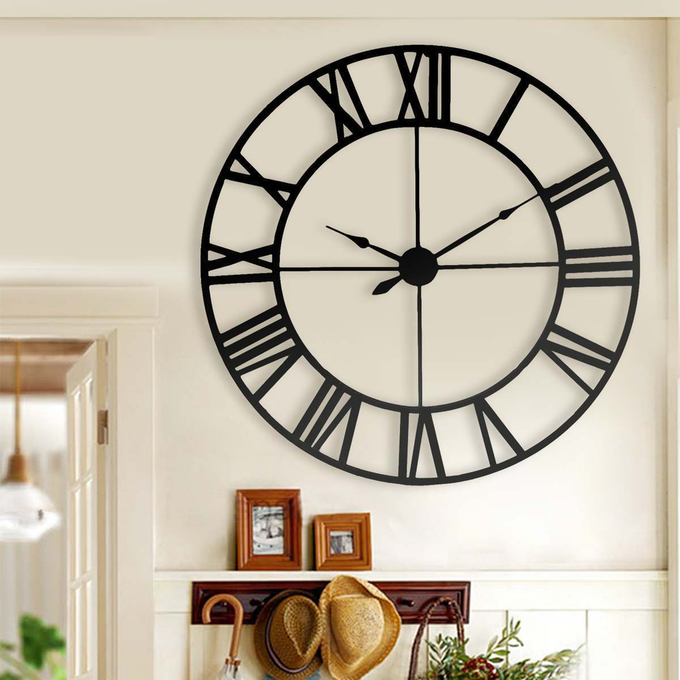 GARDEN ROMAN WALL CLOCK LARGE INDOOR OUTDOOR NUMERALS GIANT OPEN FACE ...