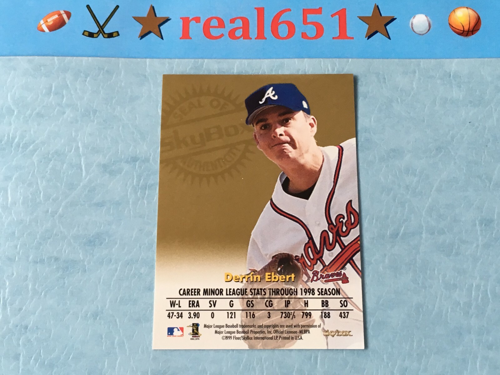 1999 Skybox Autographics DERRIN EBERT Rookie-Pro Auto | Atlanta Braves ...