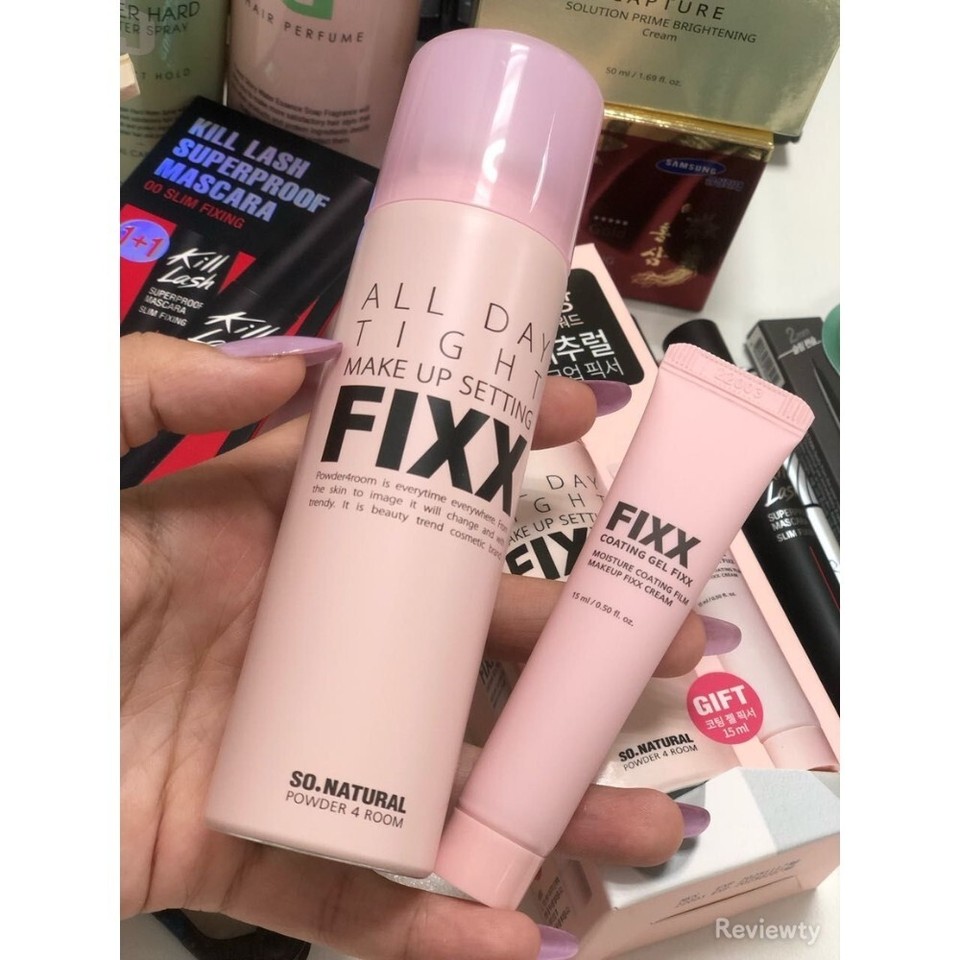 So Natural ALL DAY TIGHT MAKEUP SETTING FIXX 75ml+Coating Gel Fixer ...