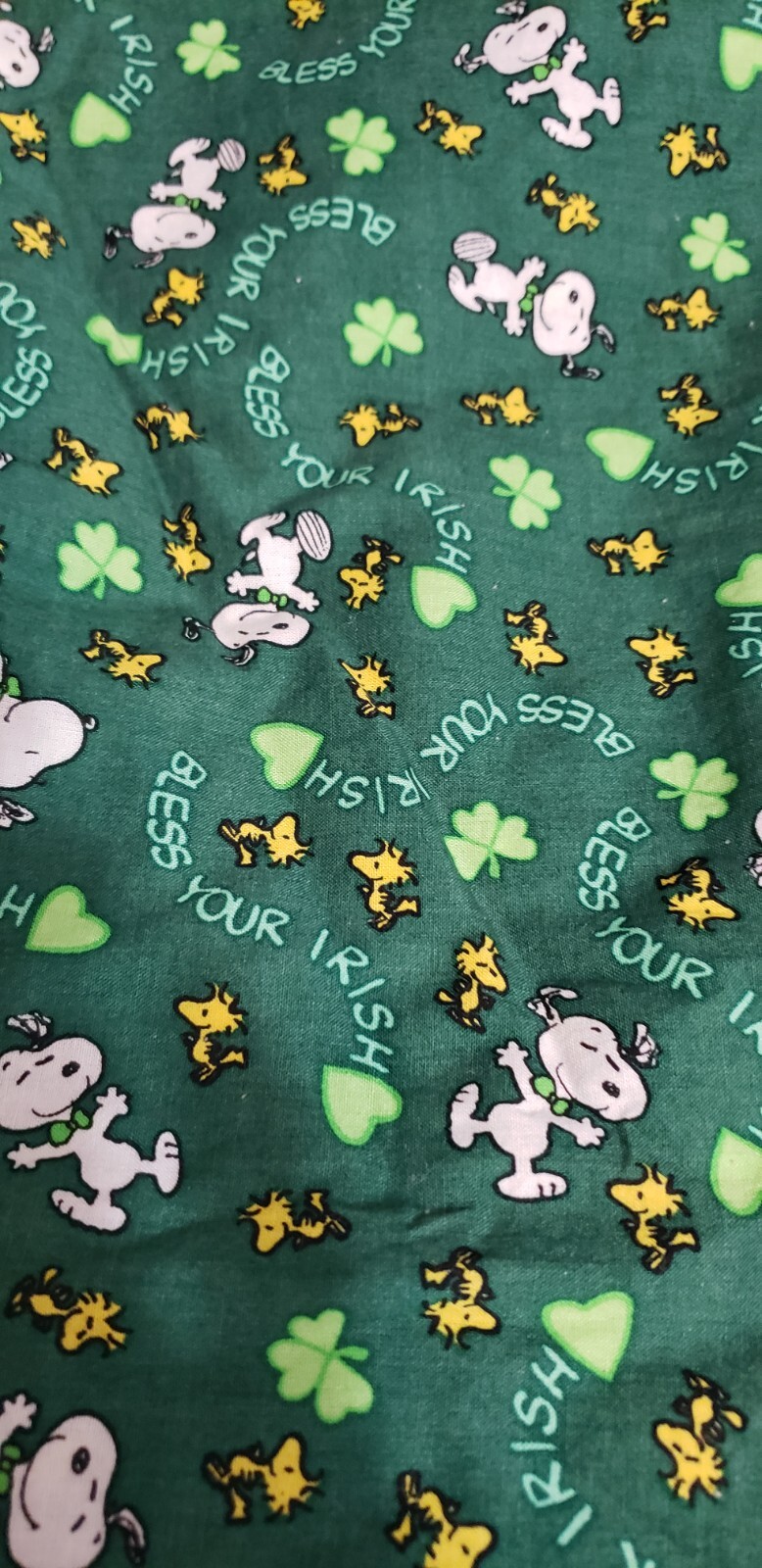 Peanuts Snoopy St Patrick's Day Irish Shamrocks Sewing Fabric 42 x 105 ...