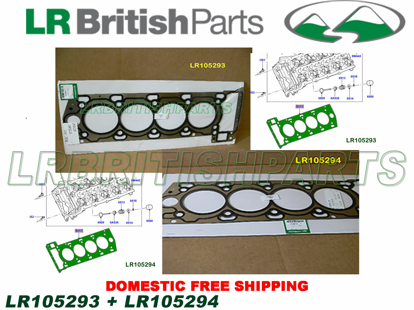 LAND ROVER CYLINDER HEAD GASKET SET 5.0L & 5.0L SC LR105293+LR105294 ...